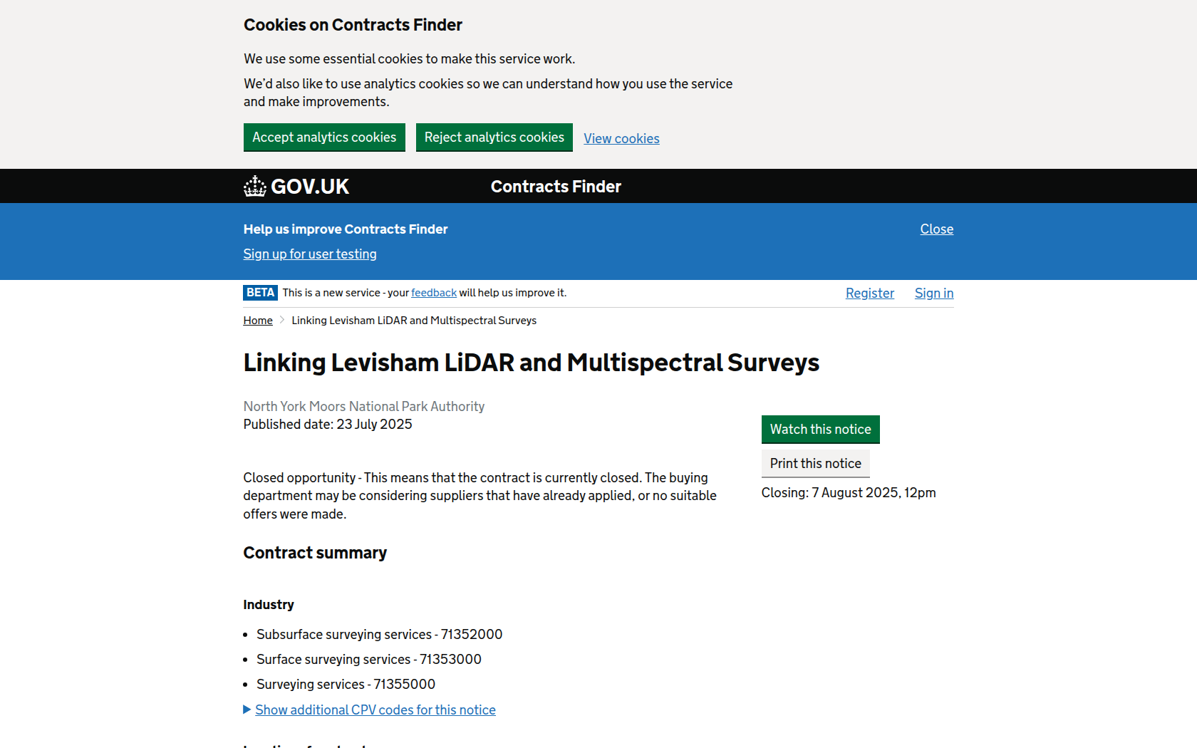 Linking Levisham LiDAR and Multispectral Surveys - Tenders - Startup ...