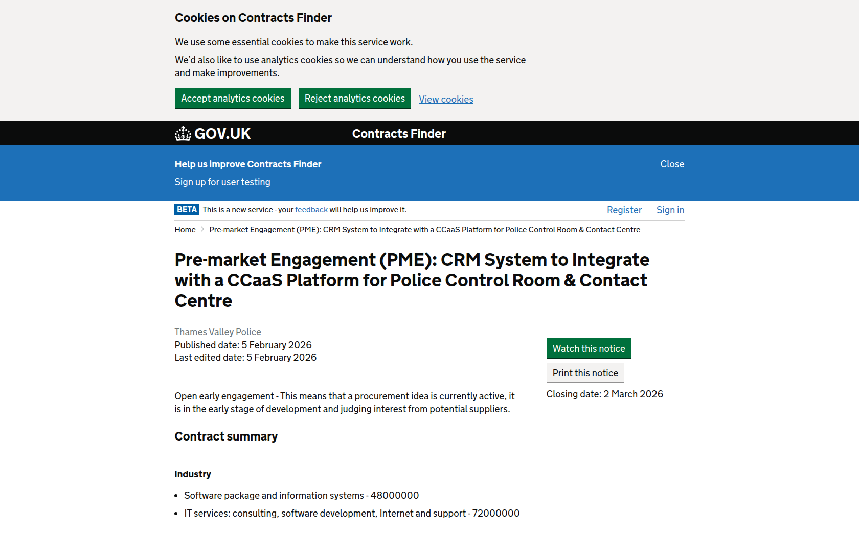 Pre-market Engagement (PME): CRM System to Integrate with a CCaaS ...